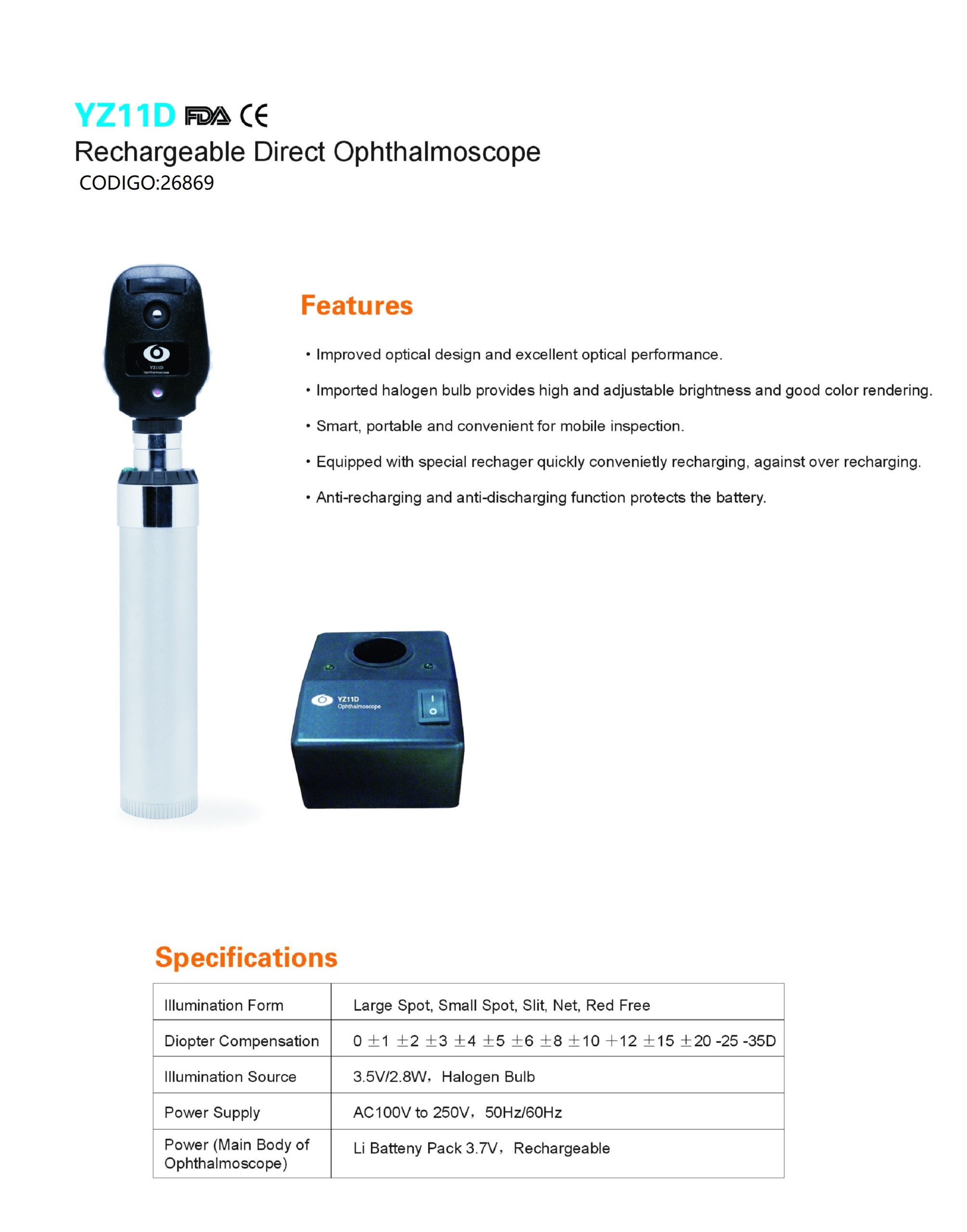 Oftalmoscopio YZ11D - Atlantis Importadora